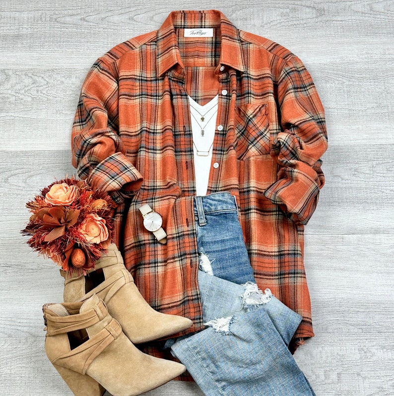 Boyfriend Flannel Button up Plaid Fall Flannel Shacket Button Front ...