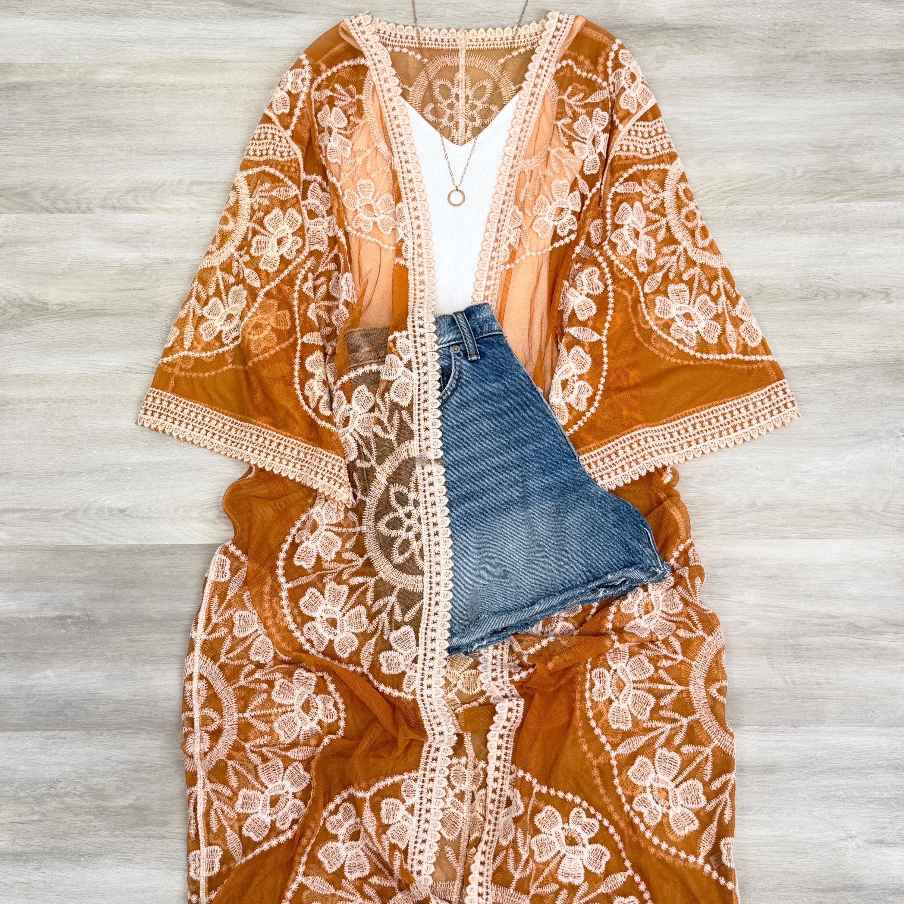 Embroidered Mesh Lace Kimono - Bohemian Yellow Cover-up - Etsy