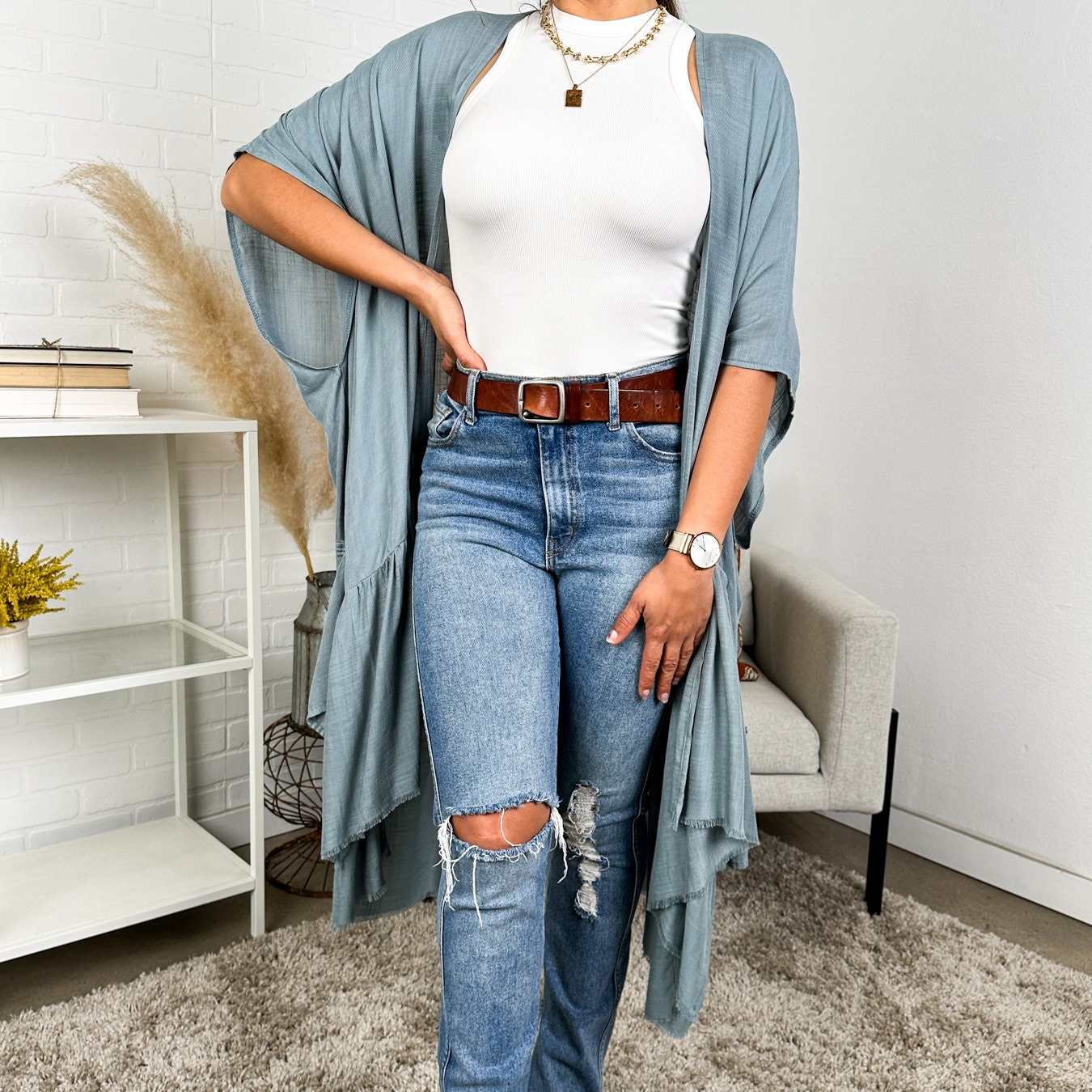 Solid Ruffle Boho Duster Cardigan Trench Kimono - Etsy