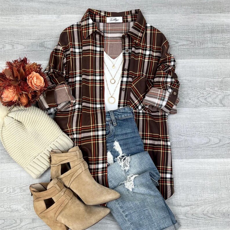Luna Oversized Long Sleeve Button up Plaid Fall Shirt Western ...