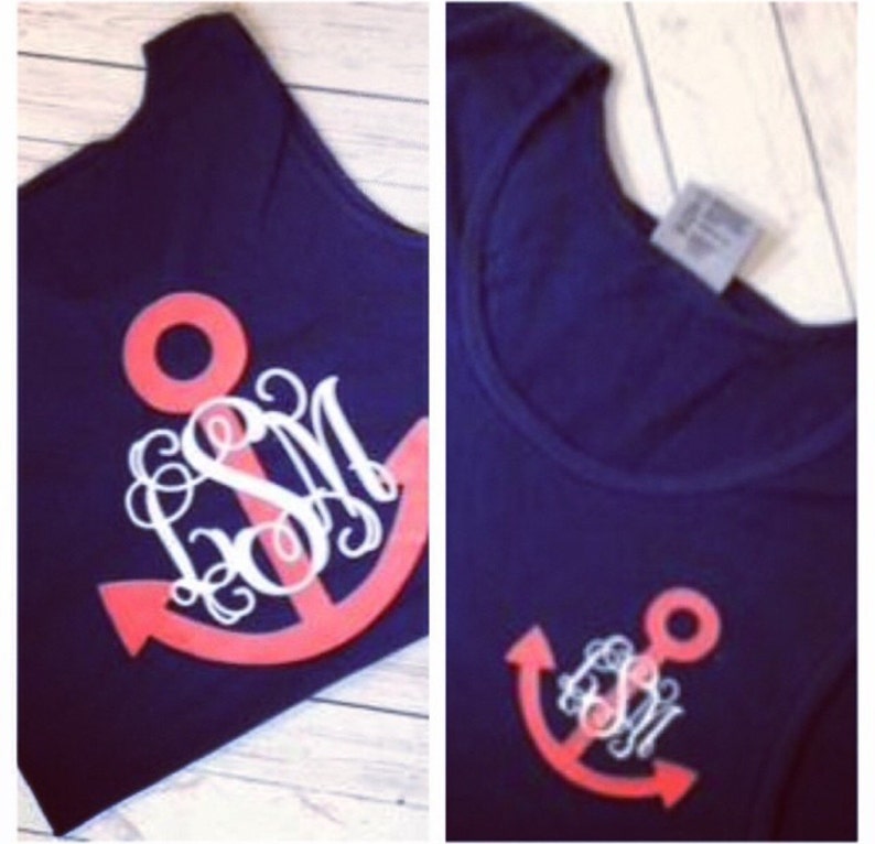 Comfort Colors Navy Anchor Monogrammed Tank - Etsy