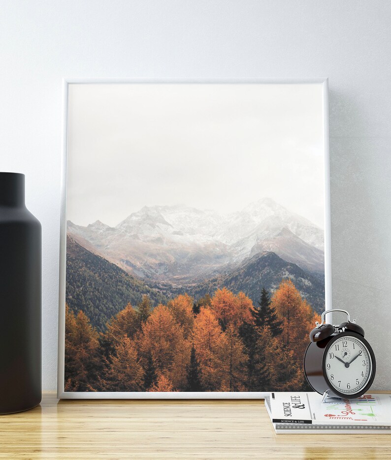 Mountain Print, Scandinavian Wall Art, Nordic Decor, Snow Mountain ...