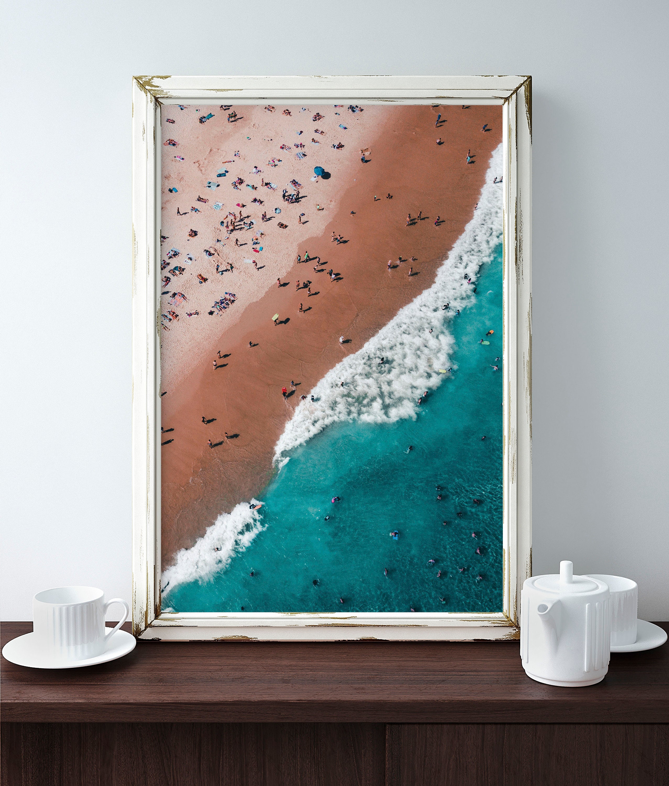 Beach Photography Wall Art Print, Digital Download, Ariel Photo, Large ...