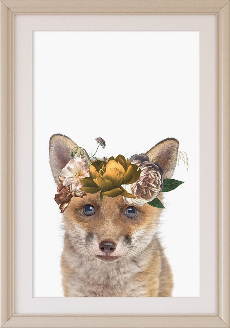Fox Flower Crown Print, PRINTABLE Art, Fox Wall Art, Nursery Decor ...