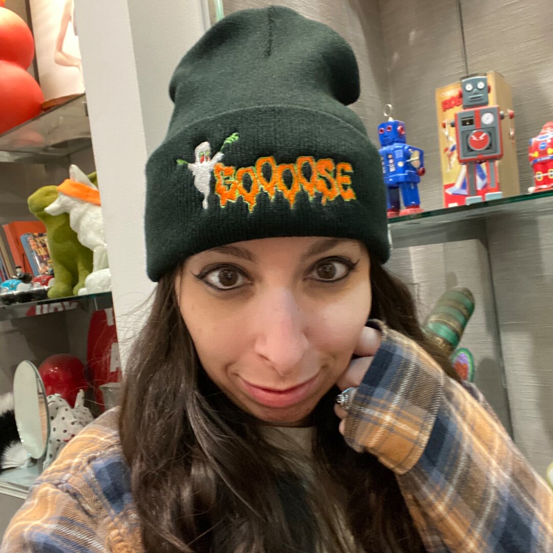 Goose the Band Black Spooky Ghost Embroidered Knit Beanie Hat - Etsy