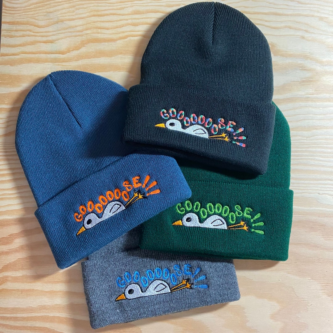 Goose the Band Embroidered Knit Beanie Hat Gooooose!!! Black, Gray ...