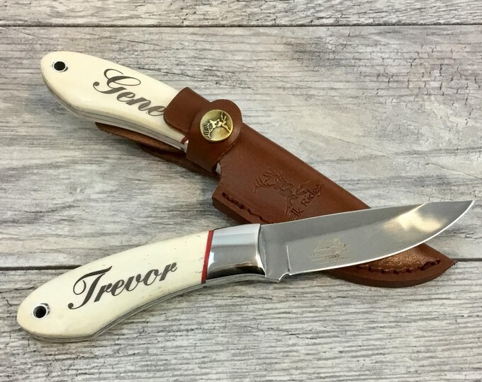 Engraved Bone Handle Knife With Leather Sheath, Unique Personalized ...