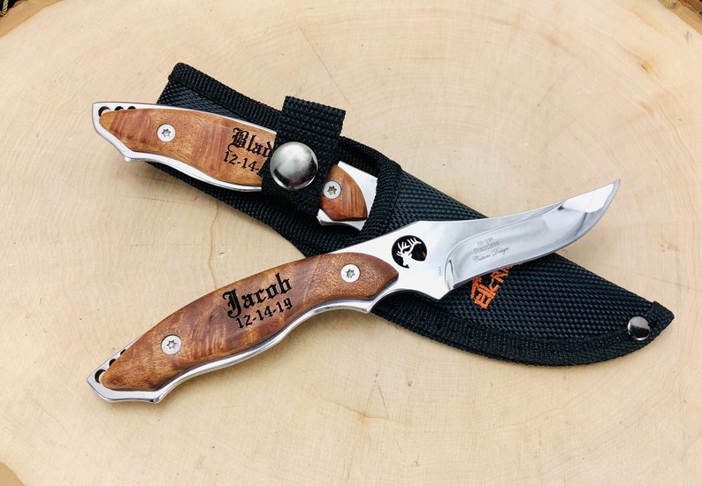 Set of 7 Personalized Burl Wood Hunting Knives: Groomsmen Gifts - Etsy