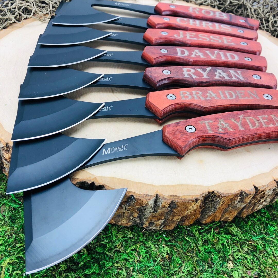 Set of 12 Personalized Mini Hatchets With Sheaths: Engraved Groomsmen ...