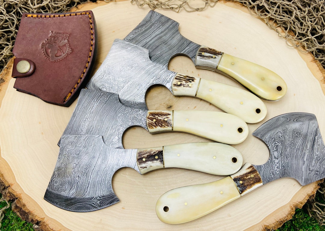 Personalized Damascus Steel Mini Hatchet Set: Bone Handle Engraved Axes ...