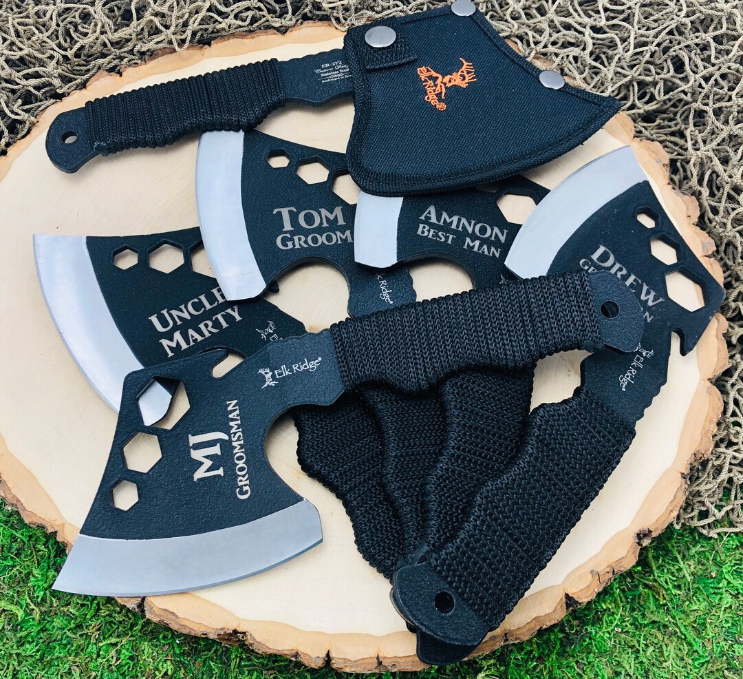 6 Engraved Axes / Hatchets Nylon Sheaths, Unique Personalized Groomsmen ...