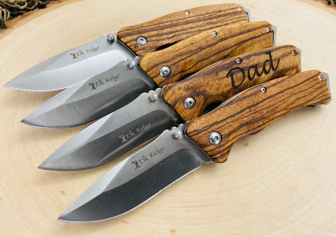Personalized Zebra Wood Pocket Knife Set: Engraved Groomsmen Gift - Etsy