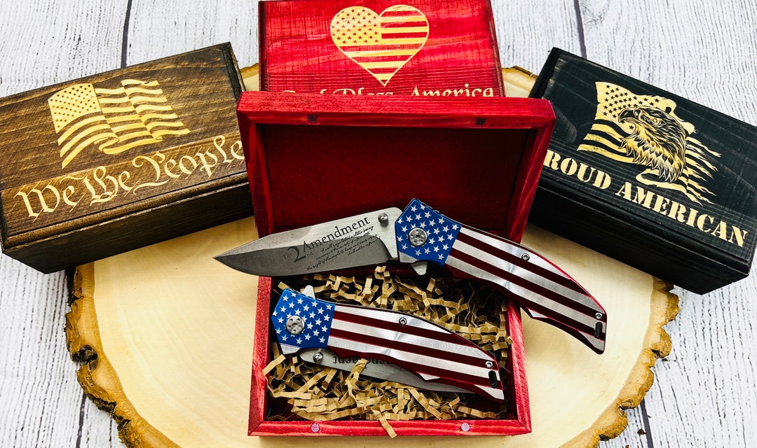 Christmas Gifts Men, 2nd Amendment Pocket Knife in Engraved Box, Stars ...