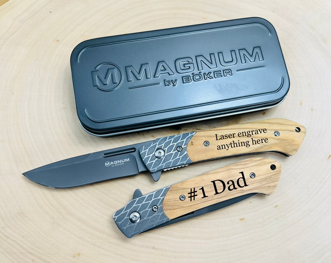 Engraved Folding Knife, Zebra Wood Handle, Gift Tin, Anniversary Gift ...