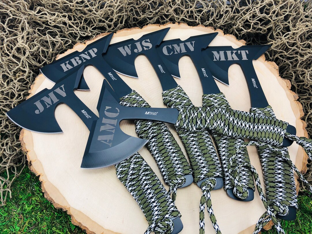 Set of 9 Engraved Mini Hatchets: Camo Cord, Groomsmen Gift Axes - Etsy