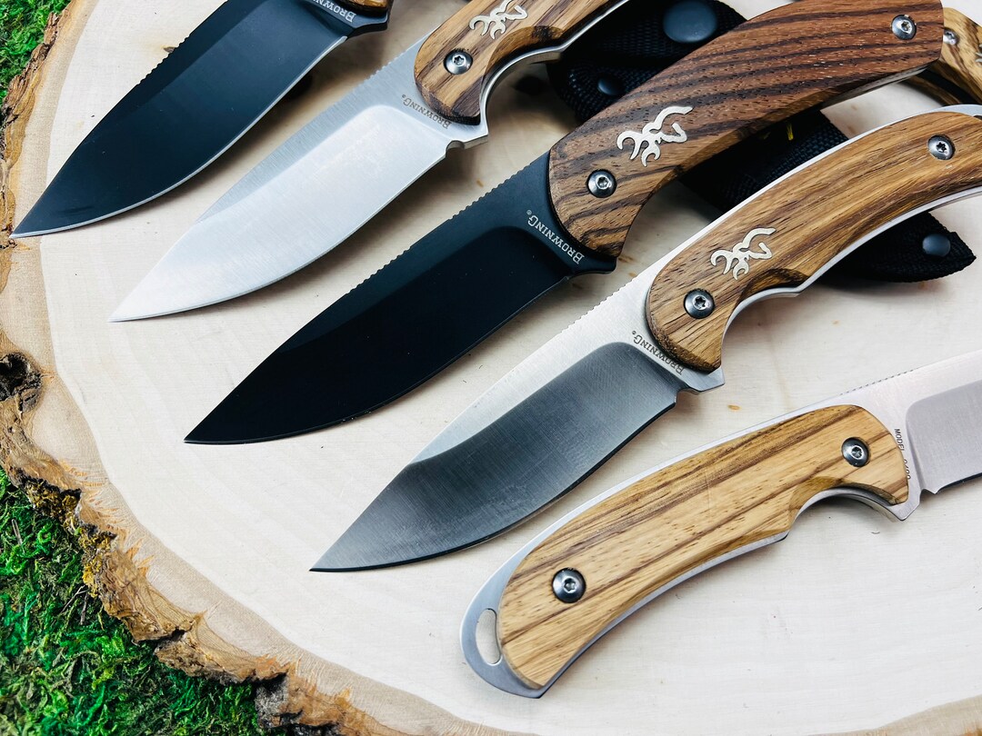 Set of 7 Engraved Browning Hunting Knives: Zebra Wood Groomsmen Gifts ...