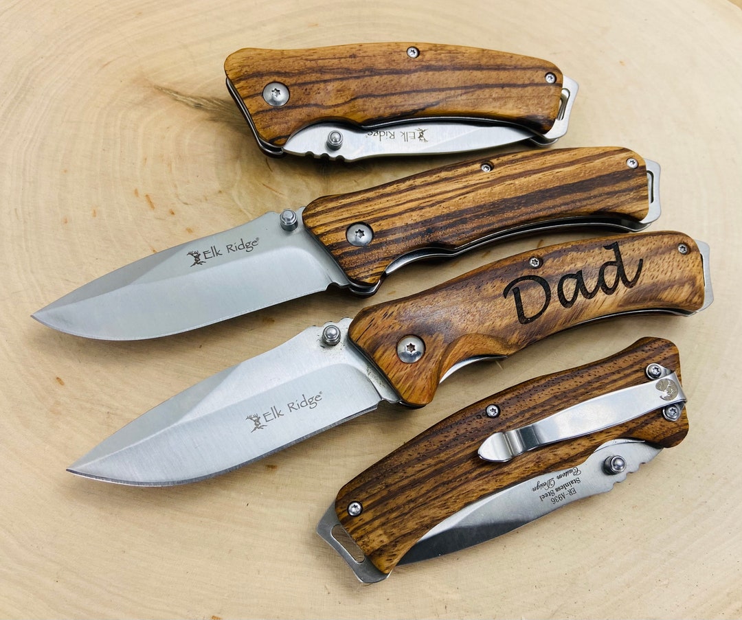 Personalized Zebra Wood Pocket Knife Set: Engraved Groomsmen Gift - Etsy