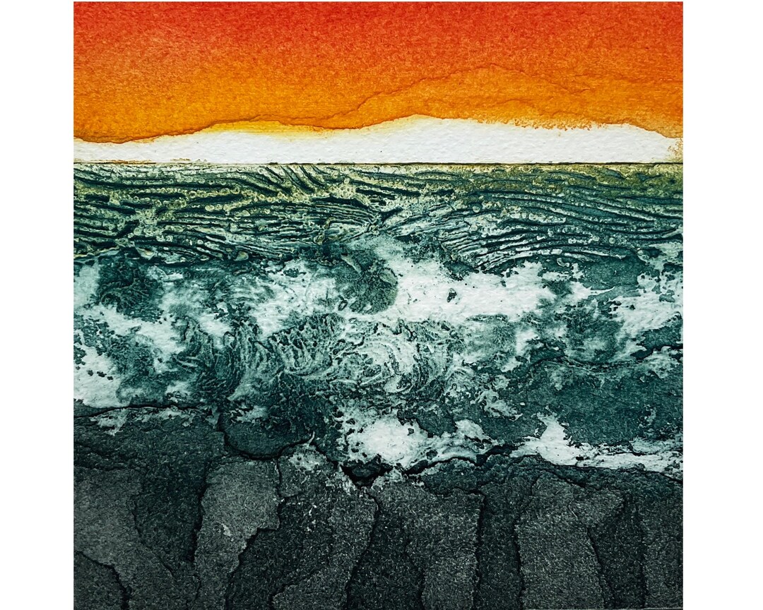 Collagraph Print: Red Wave - Etsy
