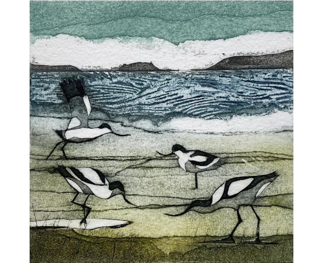 Collagraph Print: Birds - Social Etiquette - Etsy