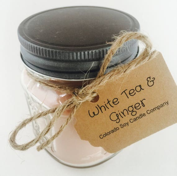 WHITE TEA & GINGER wood wick 8oz soy candle. Mason jar candle. | Etsy