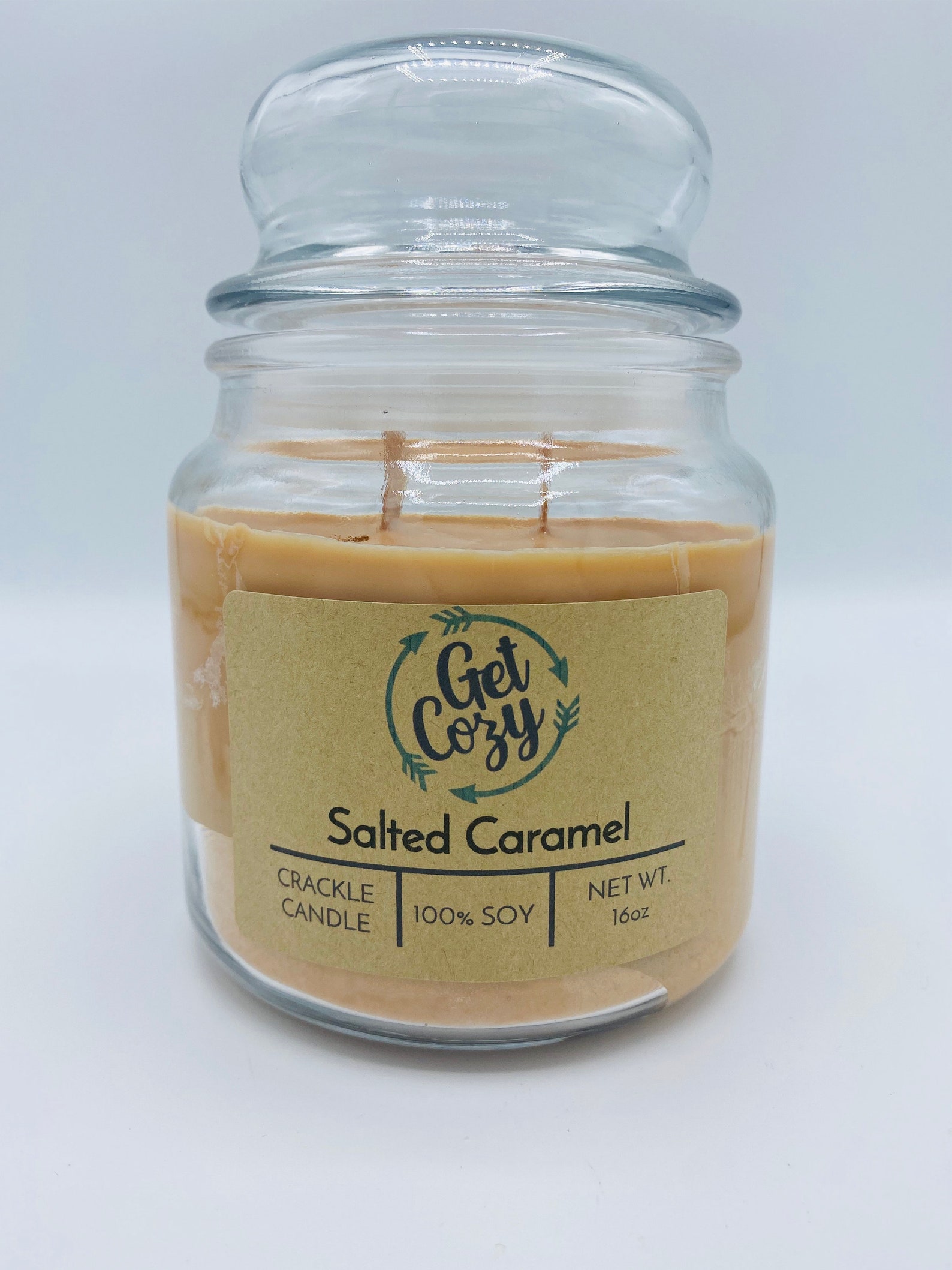 SALTED CARAMEL wood wick 8oz soy candle. Caramel candle. Mason | Etsy