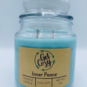 INNER PEACE Wood Wick 8oz Soy Candle. Mason Jar Candle. Crackle Candle ...