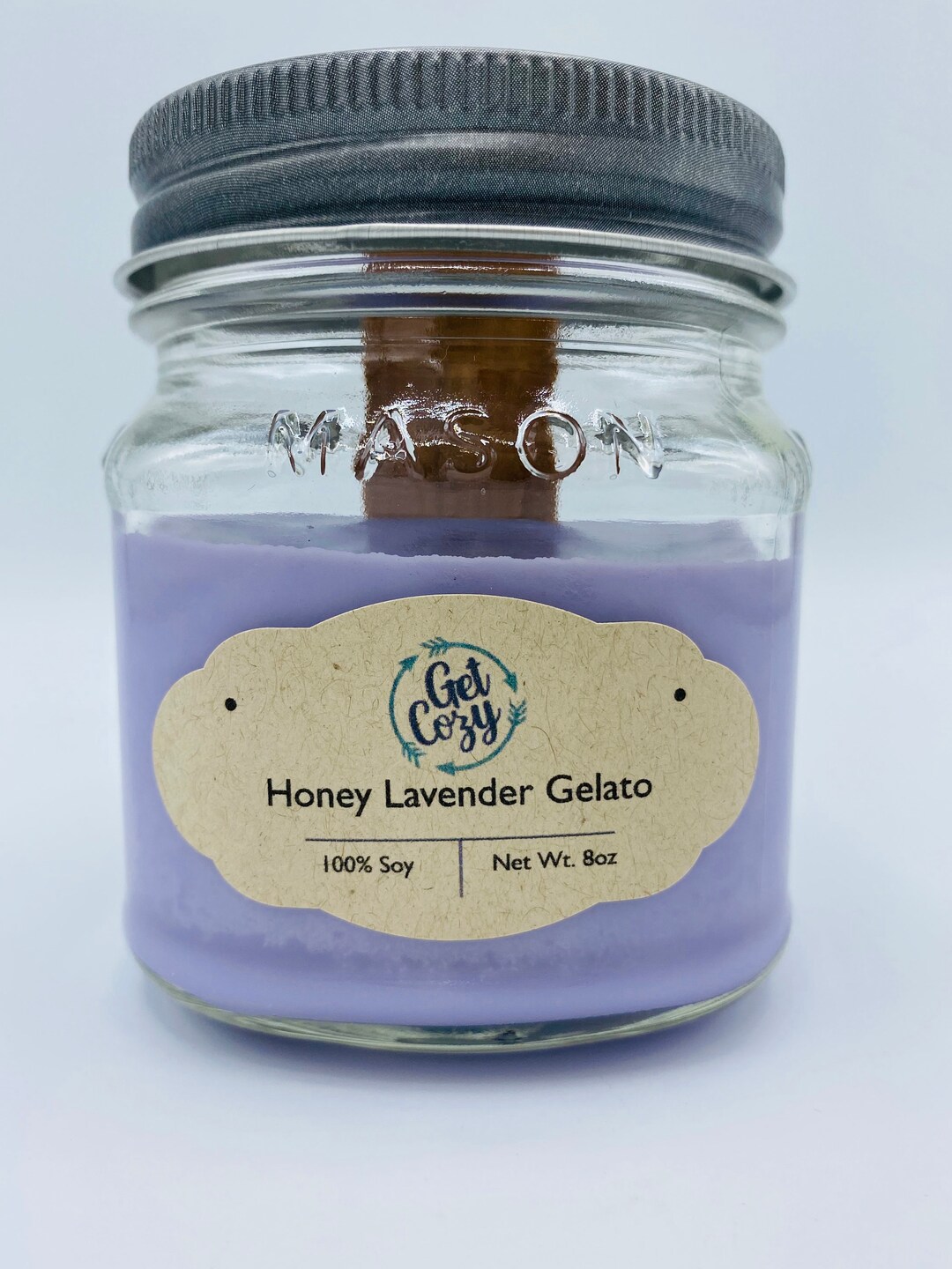 HONEY LAVENDER GELATO Wood Wick 8oz Soy Candle. Mason Jar Candle ...