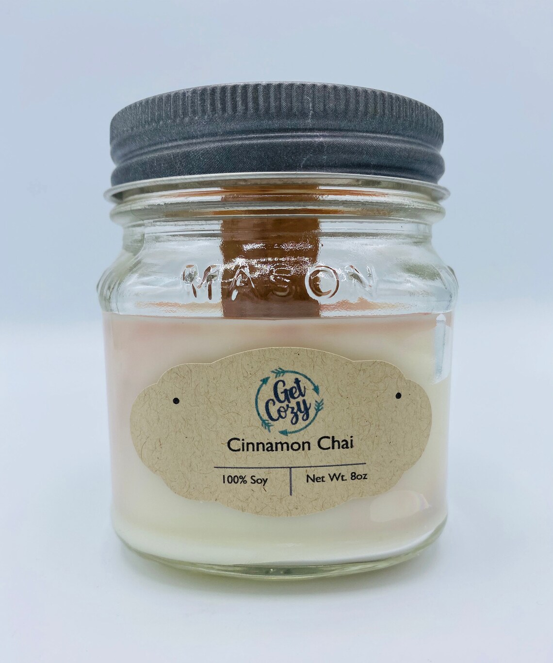CINNAMON CHAI Wood Wick 8oz Soy Candle. Mason Jar Candle. - Etsy