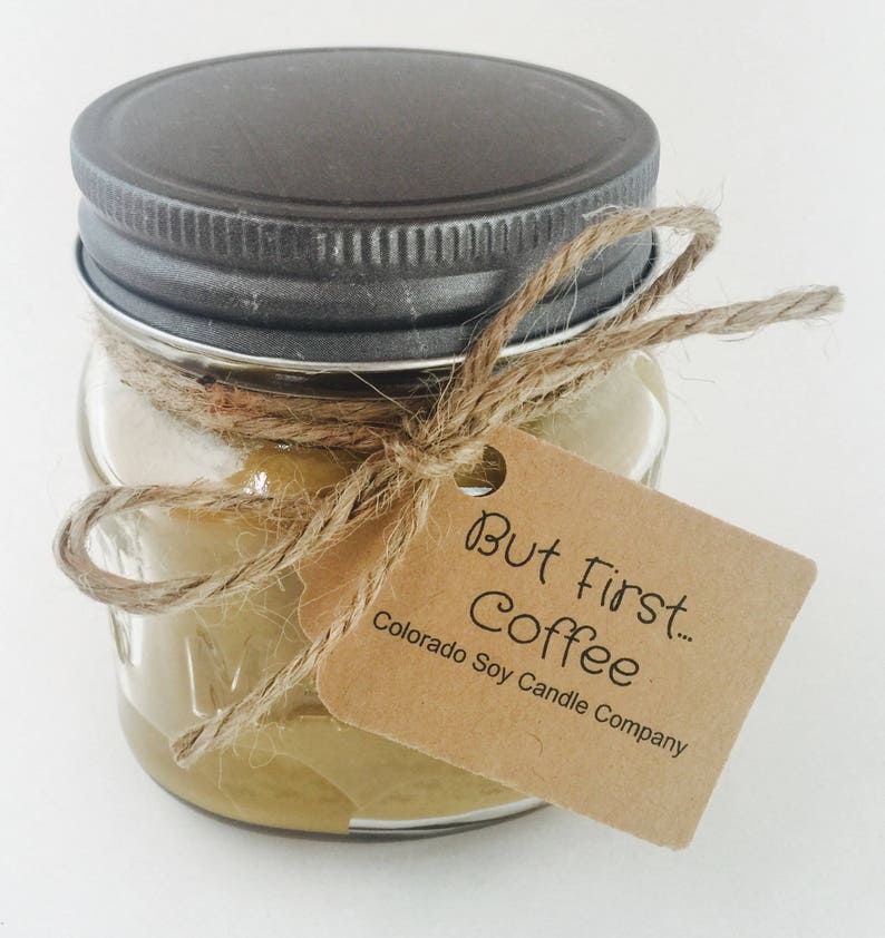 BUT FIRST... COFFEE wood wick 8oz soy candle. Coffee candle. | Etsy