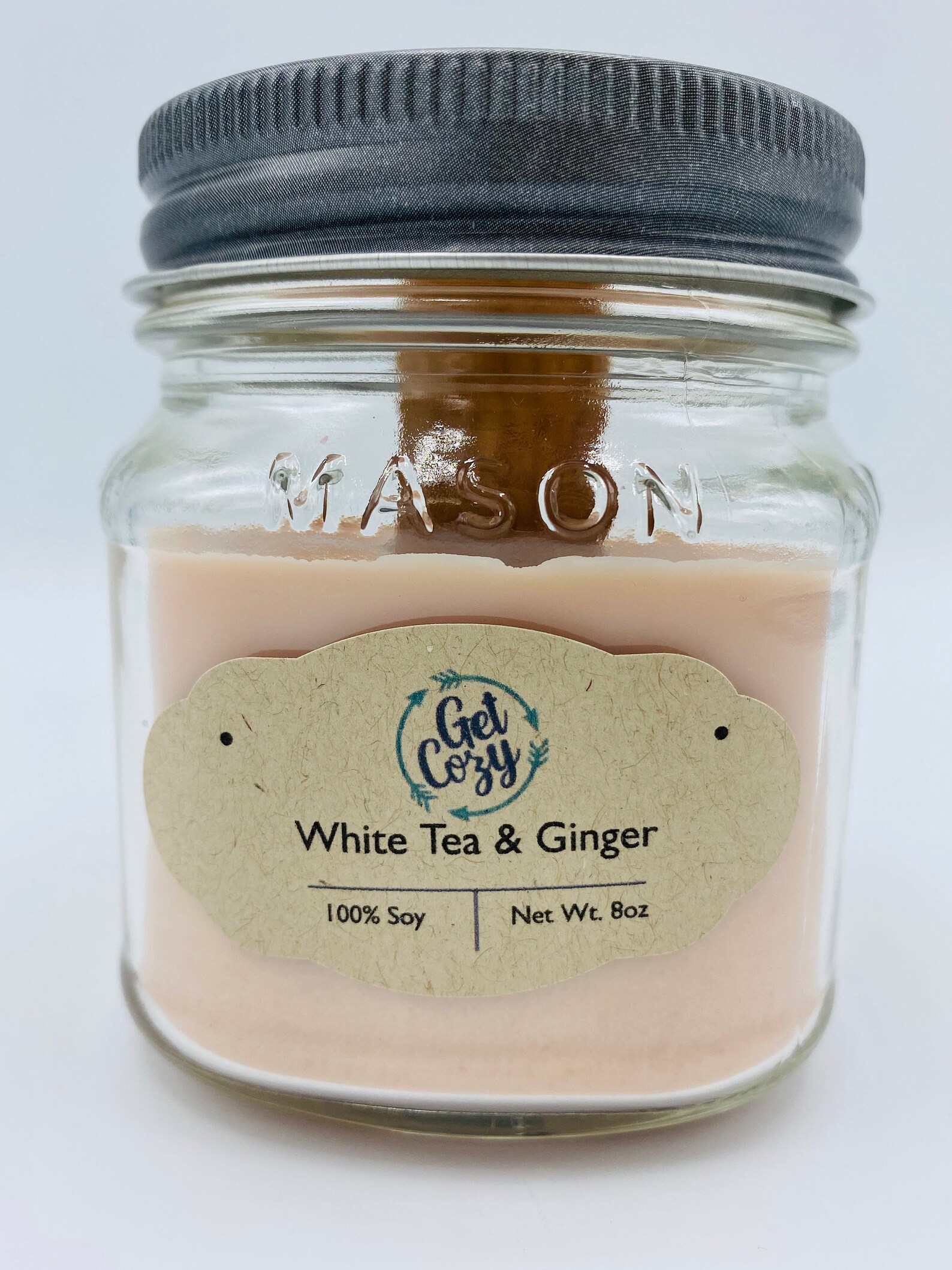 WHITE TEA & GINGER wood wick 8oz soy candle. Mason jar candle. | Etsy