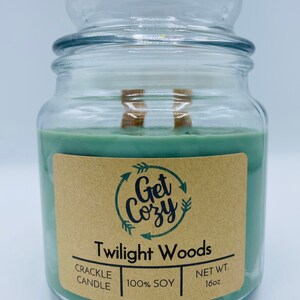 TWILIGHT WOODS Wood Wick 8oz Soy Candle. Mason Jar Candle. Crackle ...