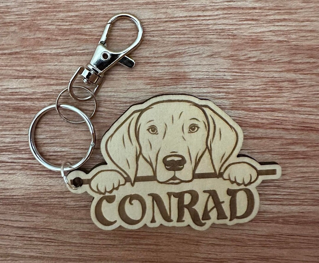 Personalized Wooden Engraved Dog Keychain, Peeking Dog Keychain, Custom ...
