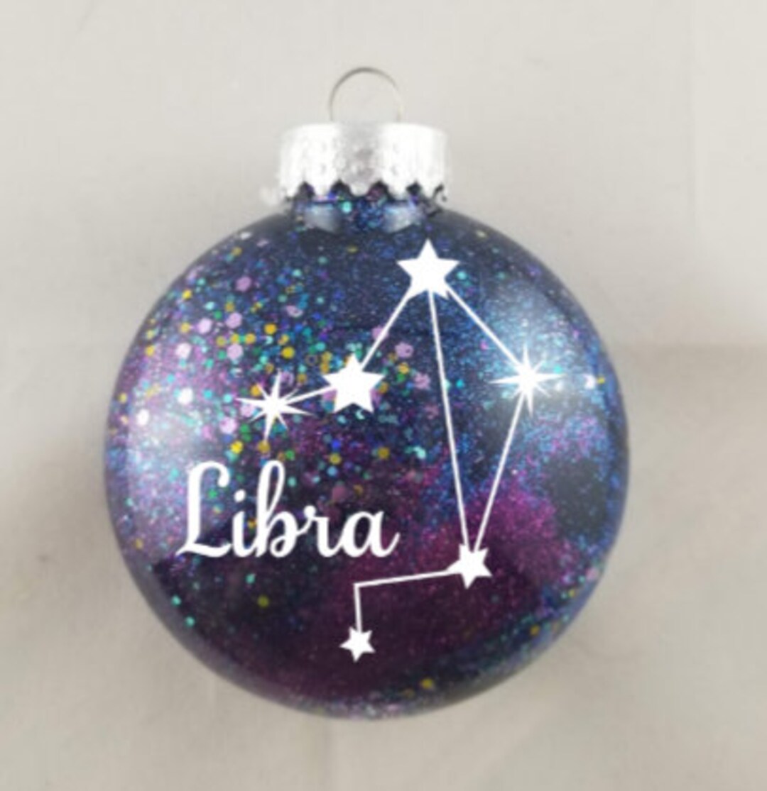 Libra Christmas Ornament, Space Glitter Ornament, Personalized ...
