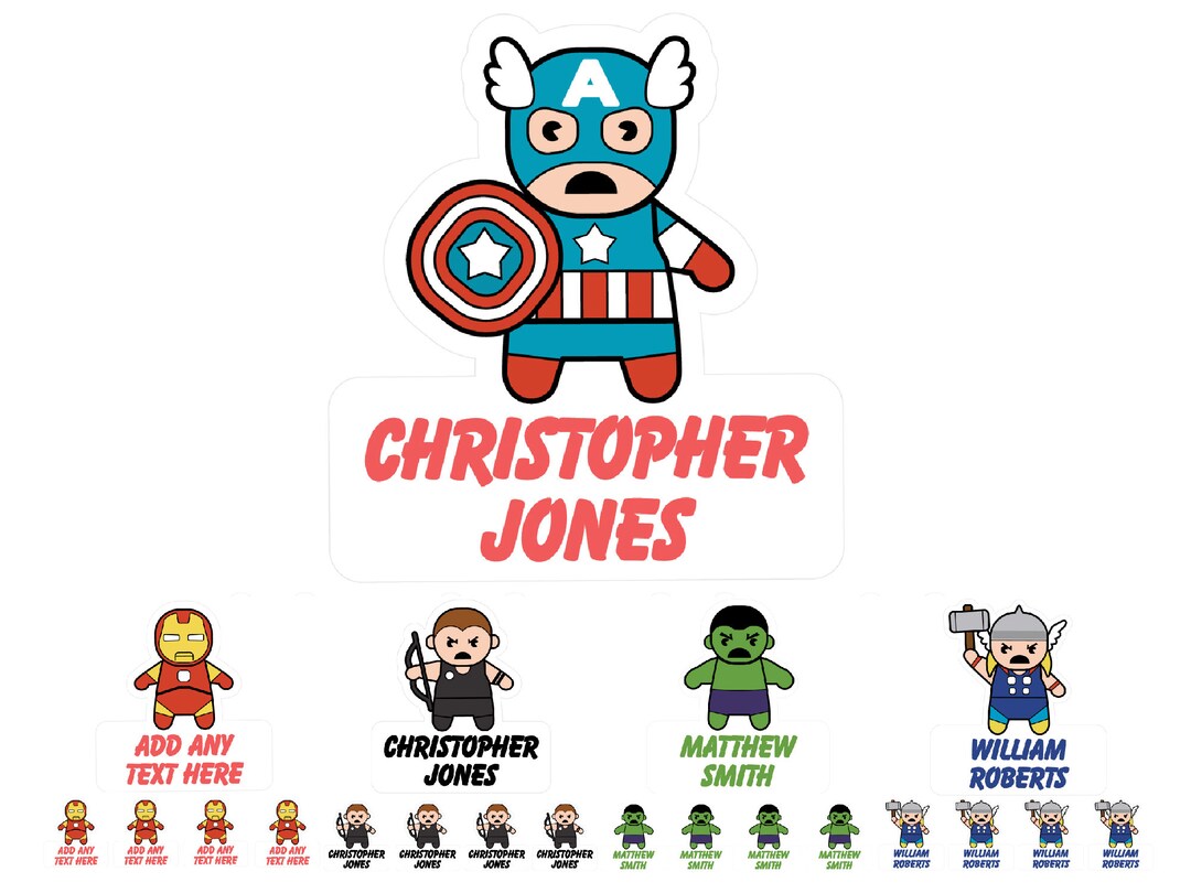 Personalised Boys Superhero Stickers Superheroes Vinyl Name Sticker ...
