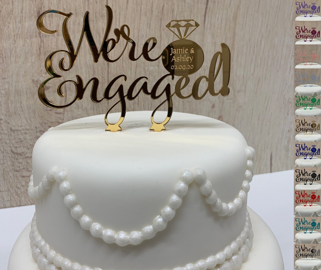 We're Engaged Cake Toppers Personalised Couples Names Initials Date ...