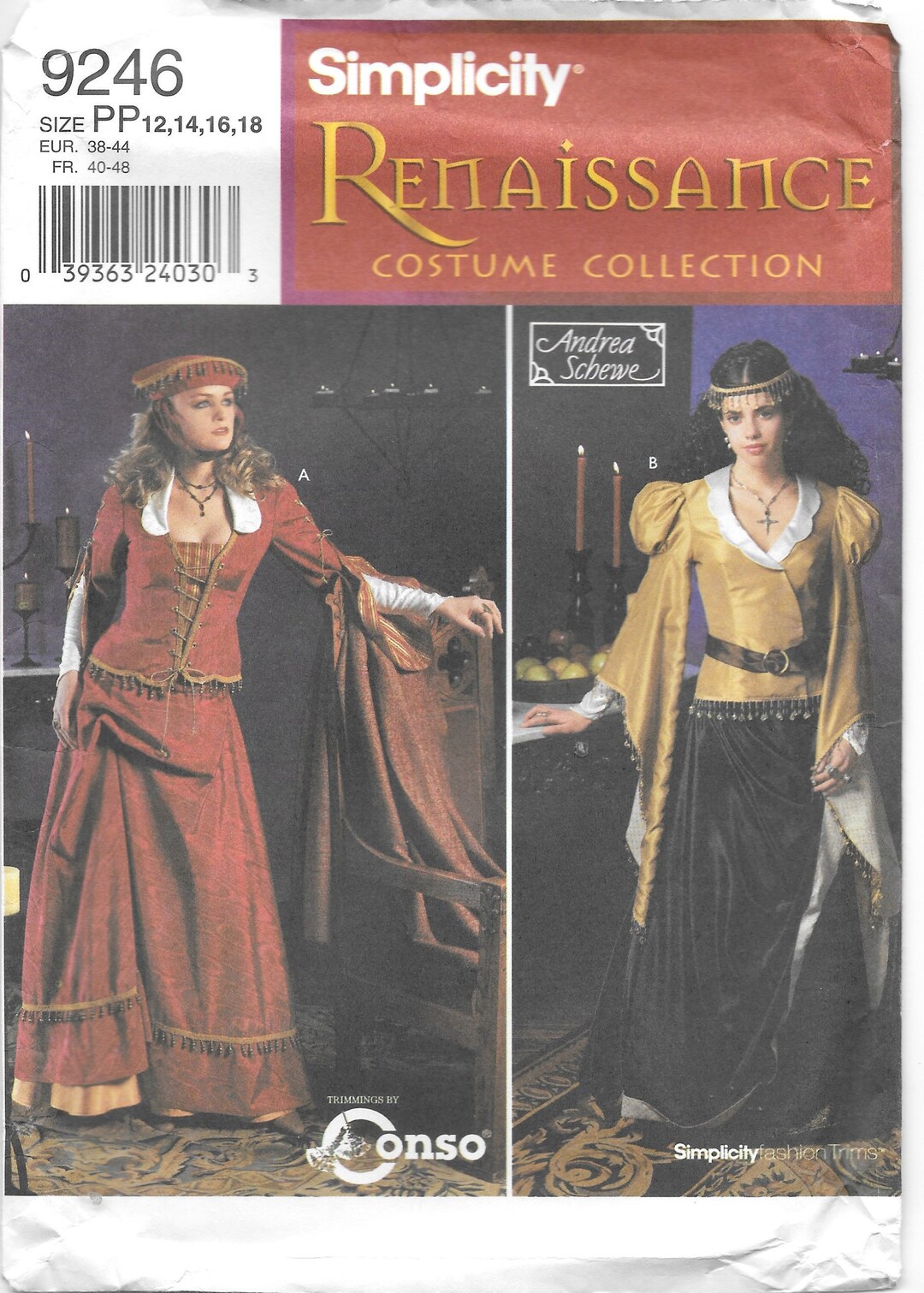 Simplicity Renaissance Women's Costume 9246 Sizes 12-14-16-18 Sewing ...