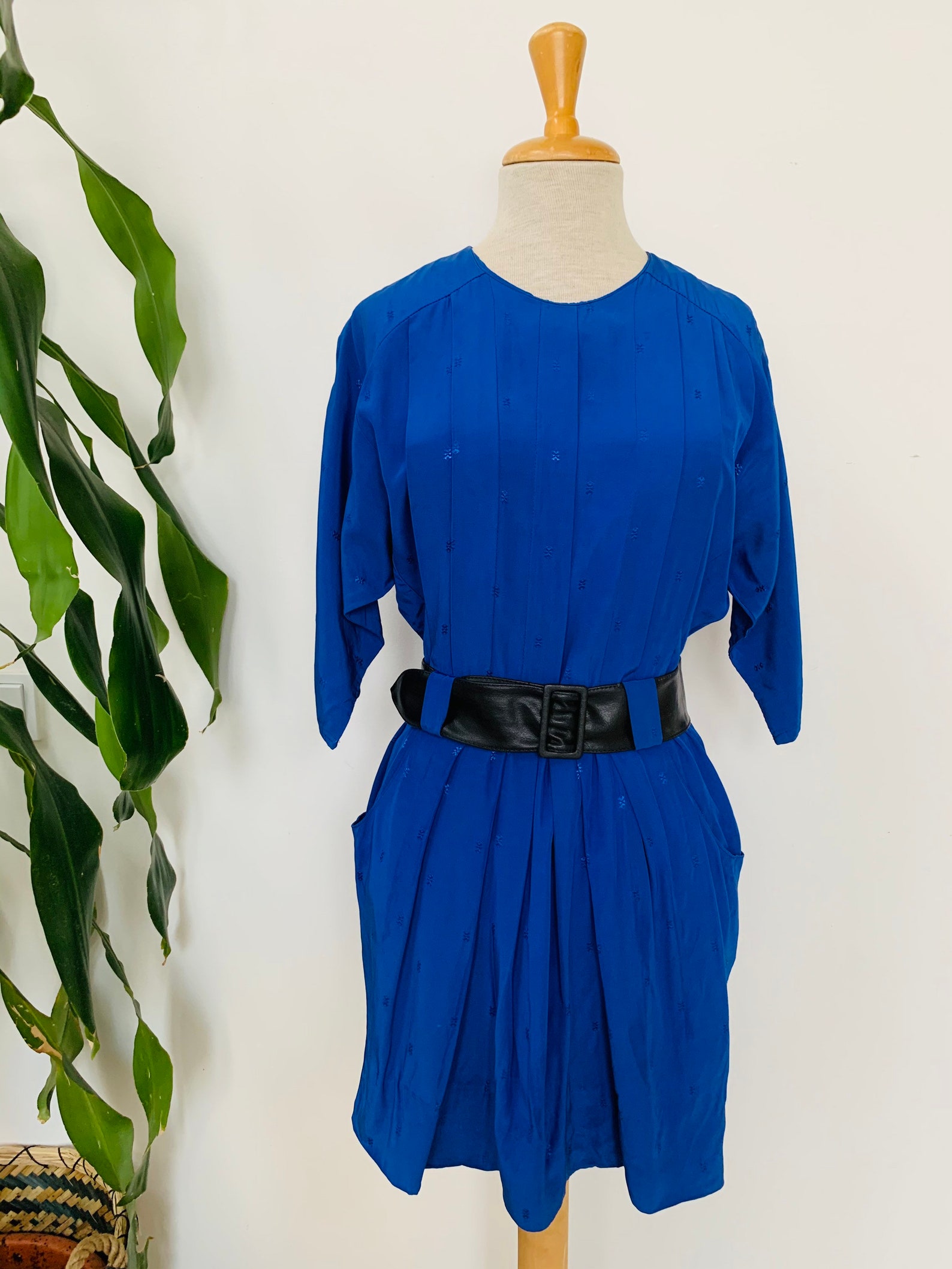 Retro 1980s Dress, Blue, Belted - Etsy