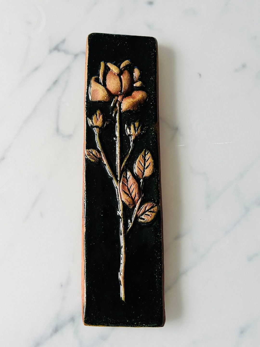 Vintage Wall Tile, Rose, Ceramic, Housewarming Gift, Black, Terra Cotta ...