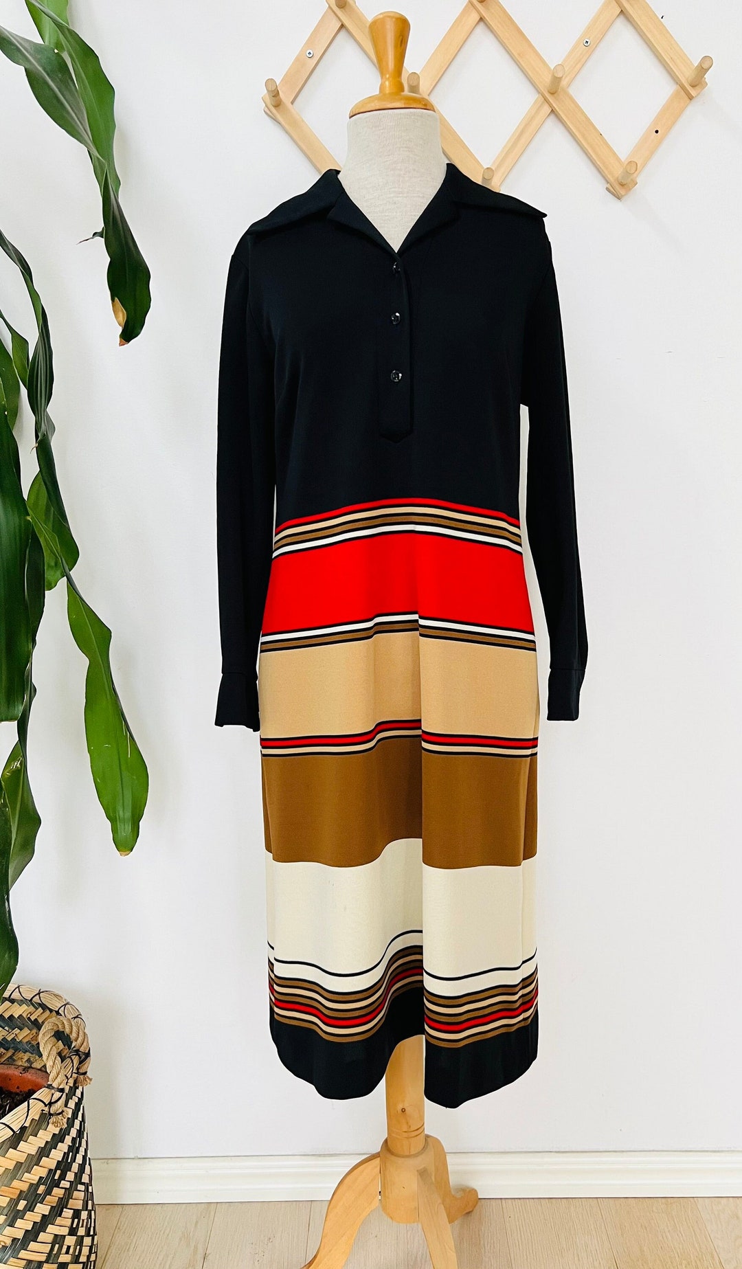 Vintage Mod Dress, Color Block, Stripes, Black - Etsy