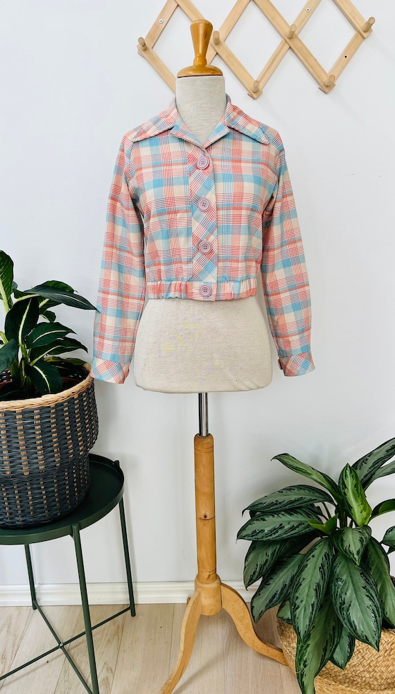 Vintage plaid jacket, cropped, retro 1960s, small, sp… - Gem