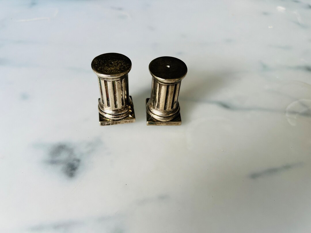 Vintage Salt and Pepper Shakers, Silver Metal, Pewter, Columns, Small ...