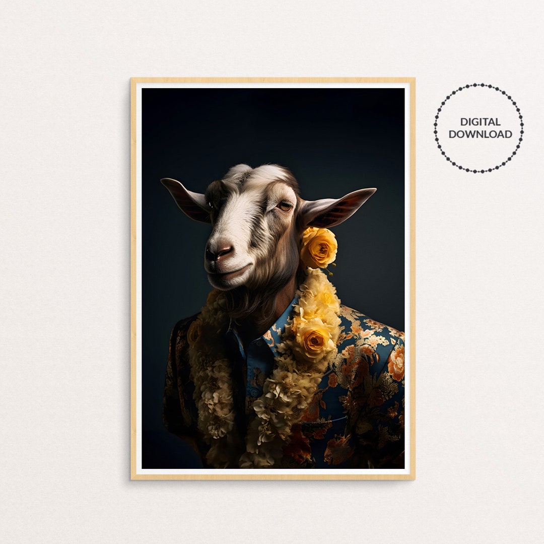 Goat Printable Wall Art, Animal Portrait, Quirky Goat Wall Art, Living ...