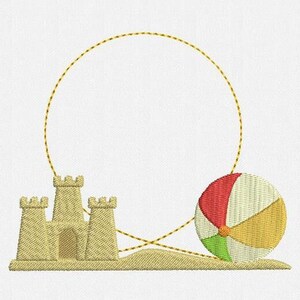 Sand Castle and Beach Ball Frame Monogram Machine Embroidery Design - 3 ...