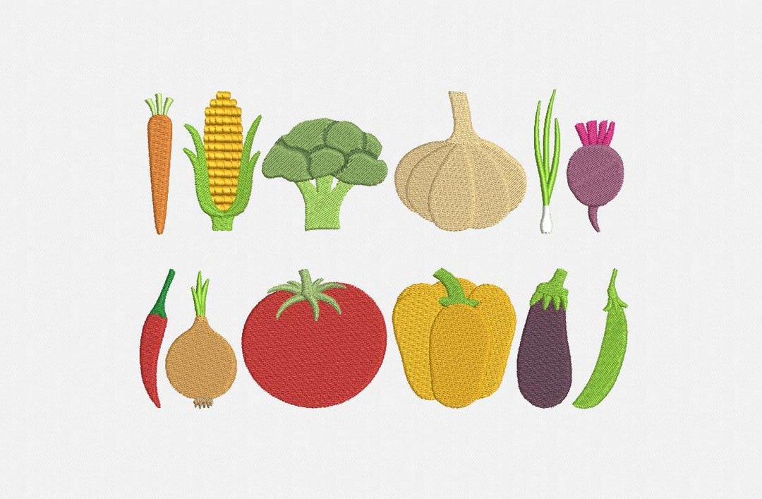 Mini Vegetables Machine Embroidery Design - 12 Designs by 3 Sizes ...
