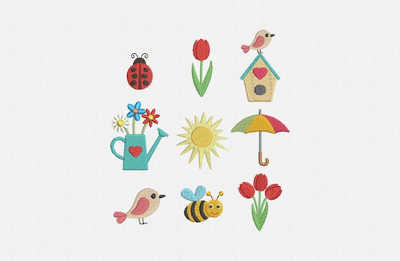 Mini Hello Spring Machine Embroidery Designs Pack 9 Designs - Etsy