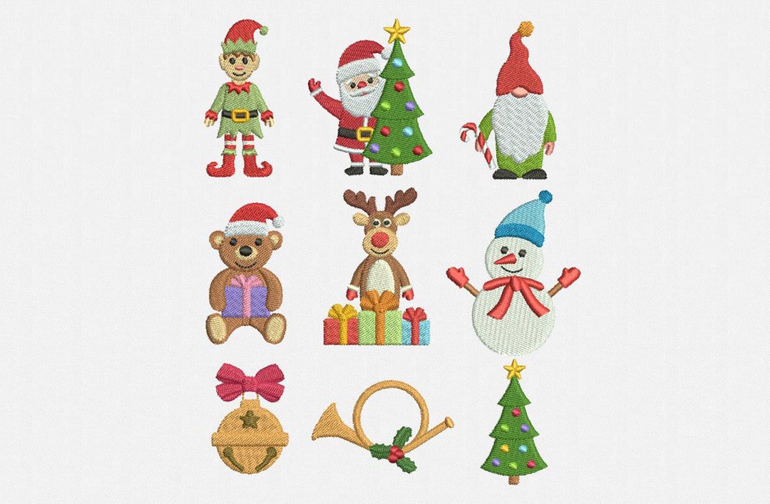Mini Christmas Machine Embroidery Designs - 9 Designs by 3 Sizes ...