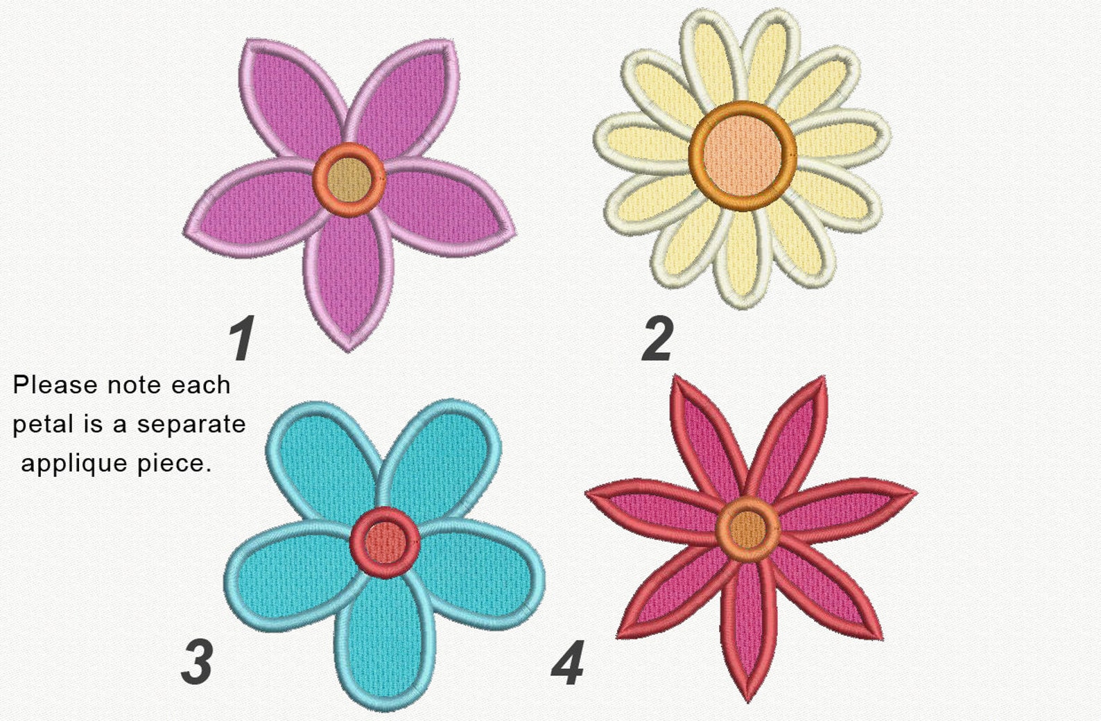 Flowers Applique Machine Embroidery Design 4 Designs by 2 - Etsy