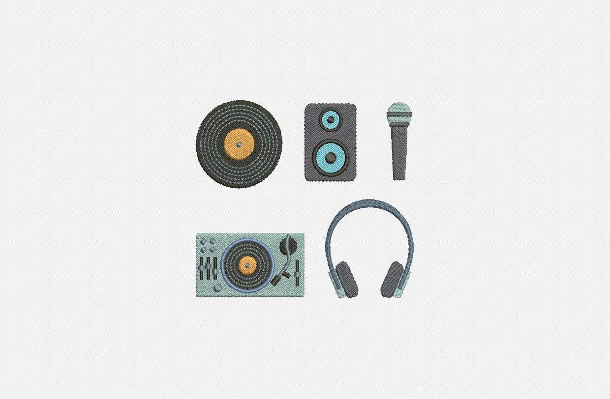 Mini DJ Machine Embroidery Designs Pack - 5 Designs - Etsy