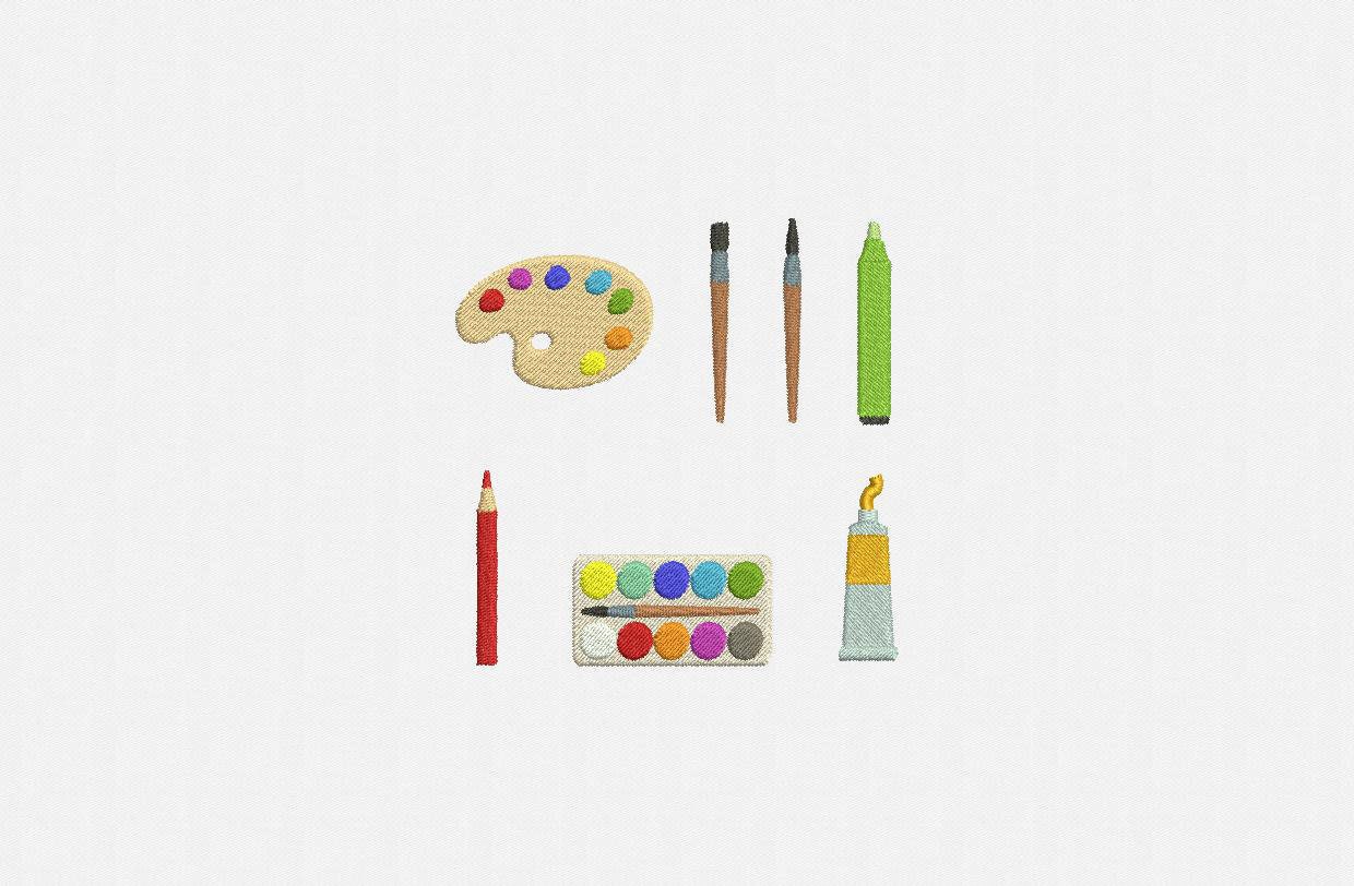 Mini Artist Tools Machine Embroidery Designs Pack 7 Designs - Etsy