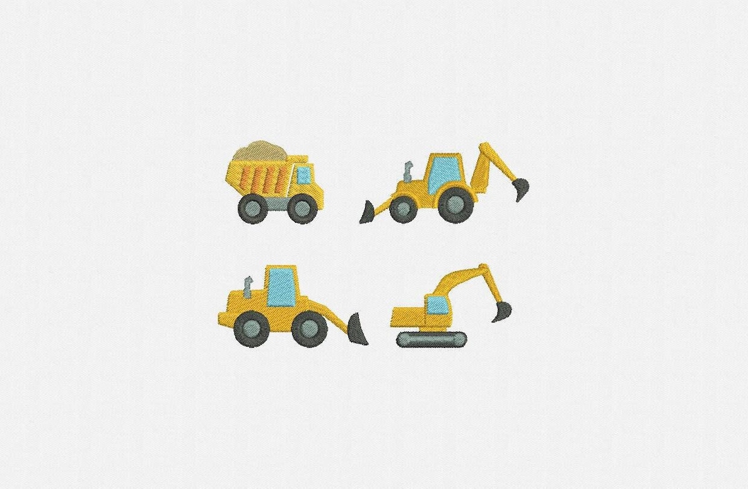 Mini Construction Vehicles Machine Embroidery Design - 4 Designs by 2 ...
